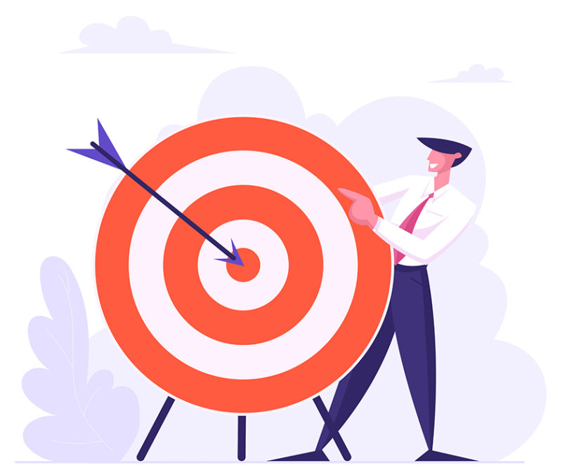 Business Strategy Concept. Businessman Holding Huge Target with Arrow ...